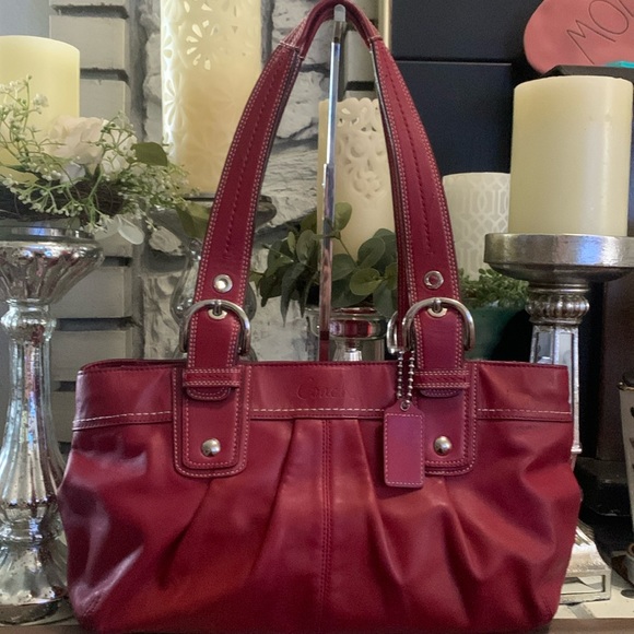 Coach | Bags | Coach Soho Red Leather Double Handles Tote Shoulder Bag ...